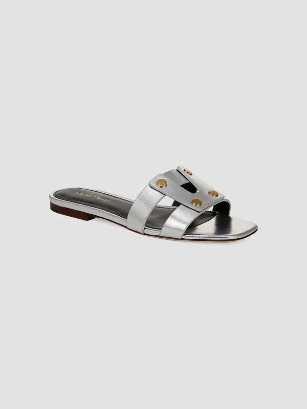 Veronica Beard Via Metallic Leather Flat Sandals - Silver
