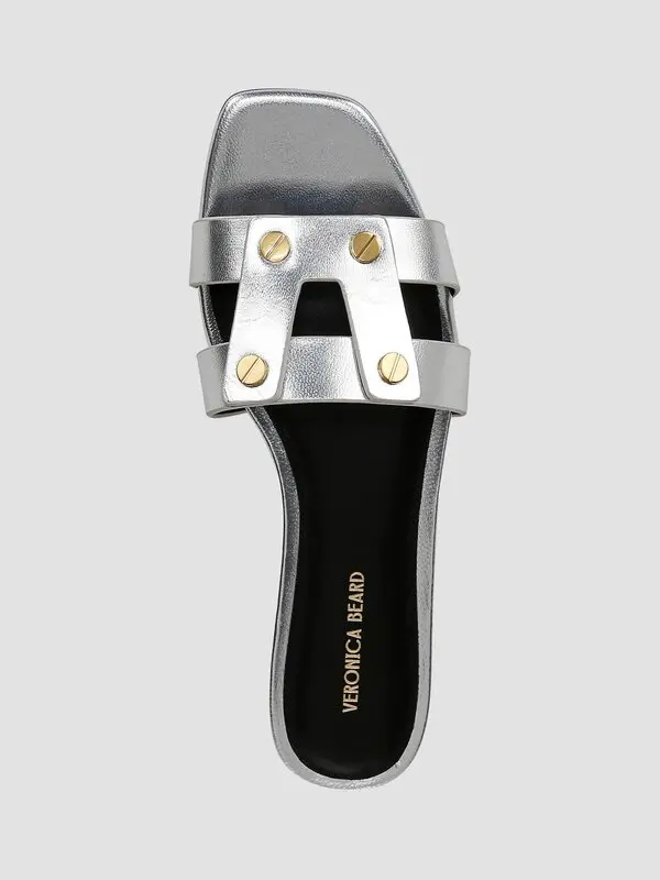 Veronica Beard Via Metallic Leather Flat Sandals - Silver