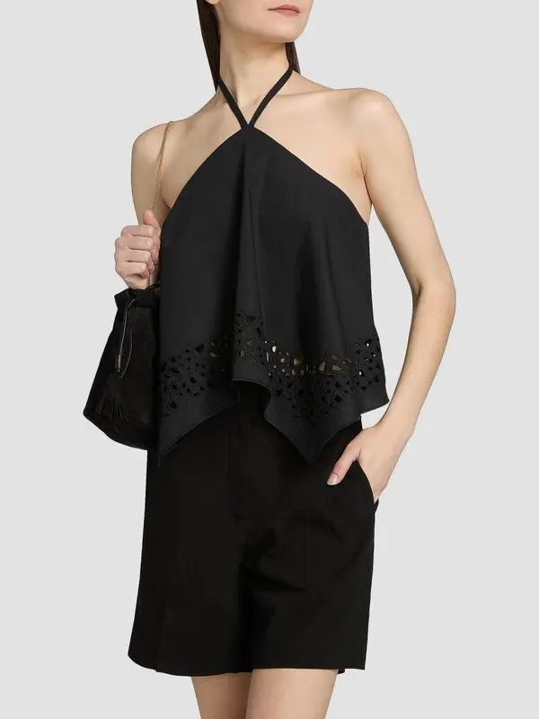 A.L.C. Aleia Eyelet-trimmed Cotton Halterneck Top