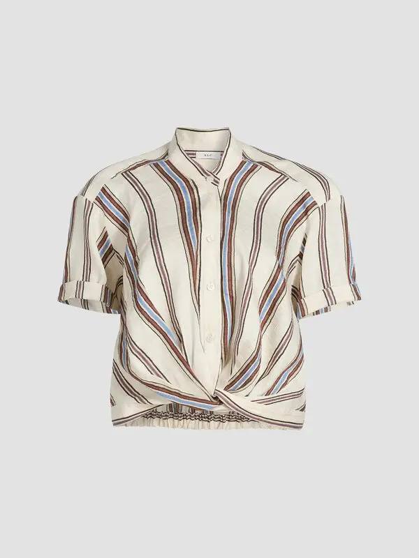 A.L.C. Leonore Linen-blend Striped Top - Panna Multi