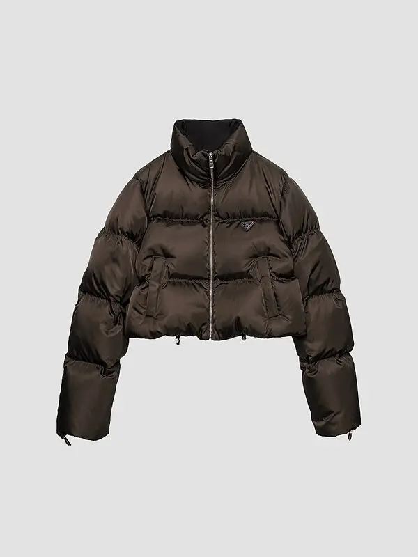 Prada Cropped Nylon Down Jacket - Brown