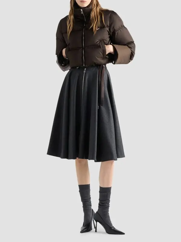 Prada Cropped Nylon Down Jacket - Brown