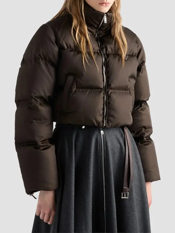 Prada Cropped Nylon Down Jacket - Brown