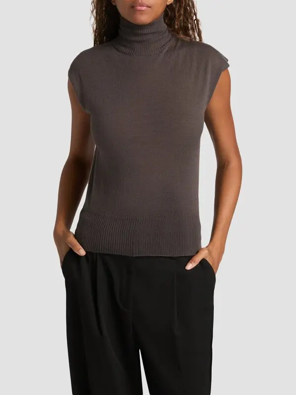 Rick Owens Maglia Cashmere Cap-sleeve Turtleneck - Dark Dust