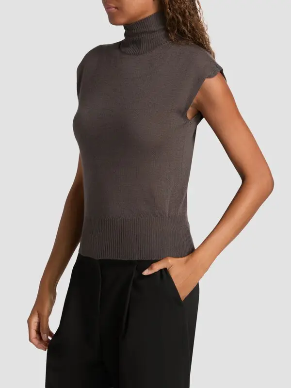Rick Owens Maglia Cashmere Cap-sleeve Turtleneck - Dark Dust