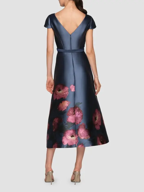KAY UNGER Ina Mikado Poppy Tea-length Cocktail Dress