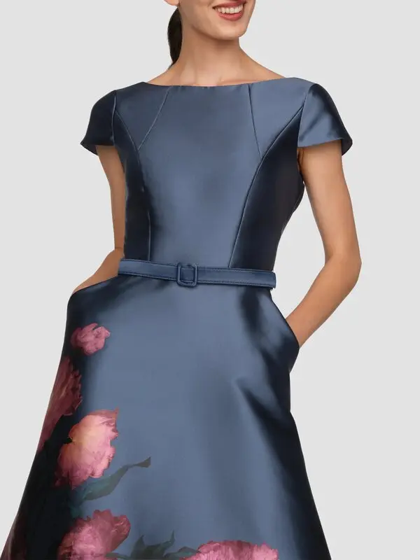 KAY UNGER Ina Mikado Poppy Tea-length Cocktail Dress
