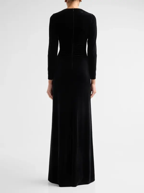 Rickie Freeman For Teri Jon Velvet Beaded Accent A-line Gown - Black