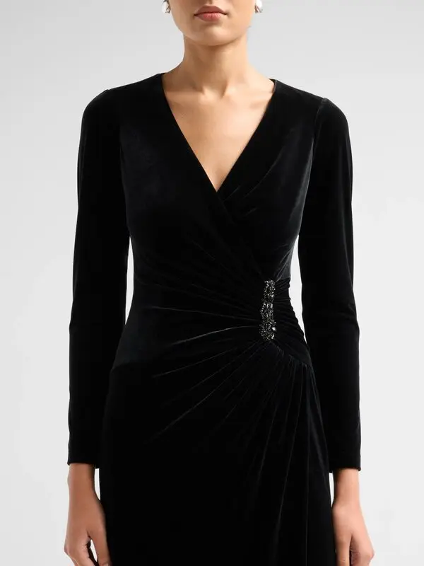 Rickie Freeman For Teri Jon Velvet Beaded Accent A-line Gown - Black