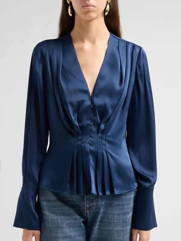 FAVORITE DAUGHTER The Romance Satin Pleated Top - Midnight