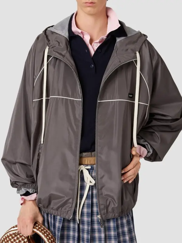 Miu Miu Technical Silk Zipper Blouson Jacket - Grey