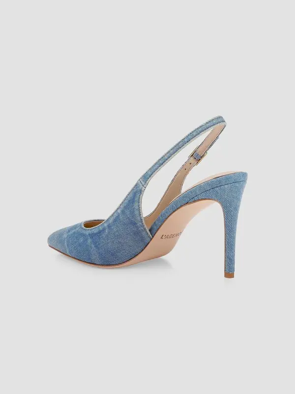 L'Agence Vichy 90mm Denim Slingback Pumps