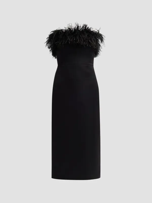 Theia Ginger Feather-trimmed Sheath Dress