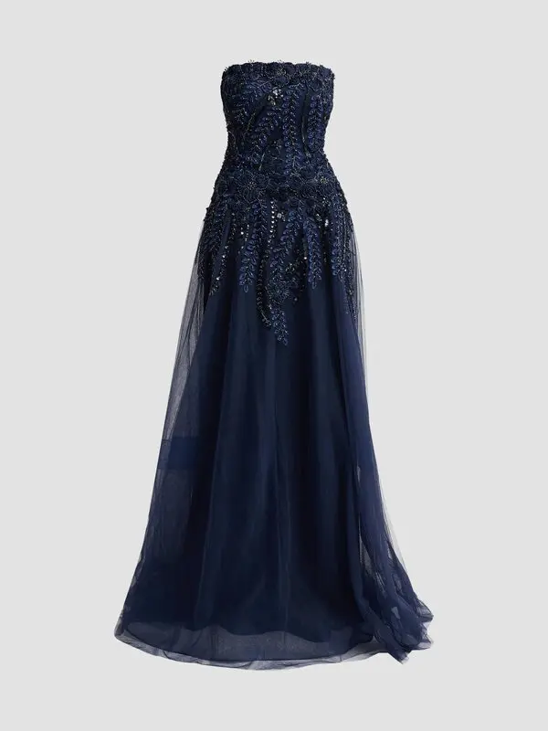 Rickie Freeman For Teri Jon Floral-embellished Tulle Strapless Gown