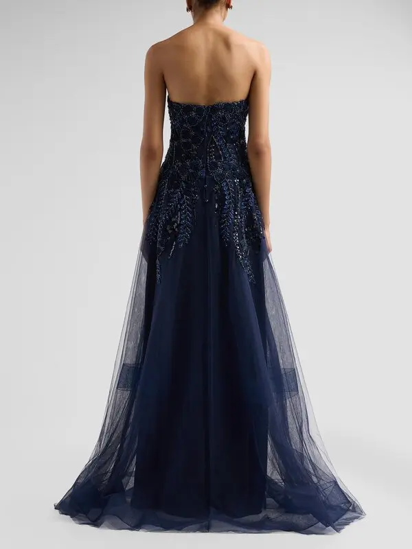 Rickie Freeman For Teri Jon Floral-embellished Tulle Strapless Gown