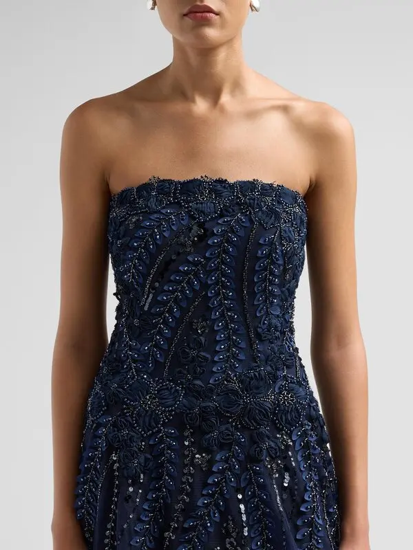 Rickie Freeman For Teri Jon Floral-embellished Tulle Strapless Gown