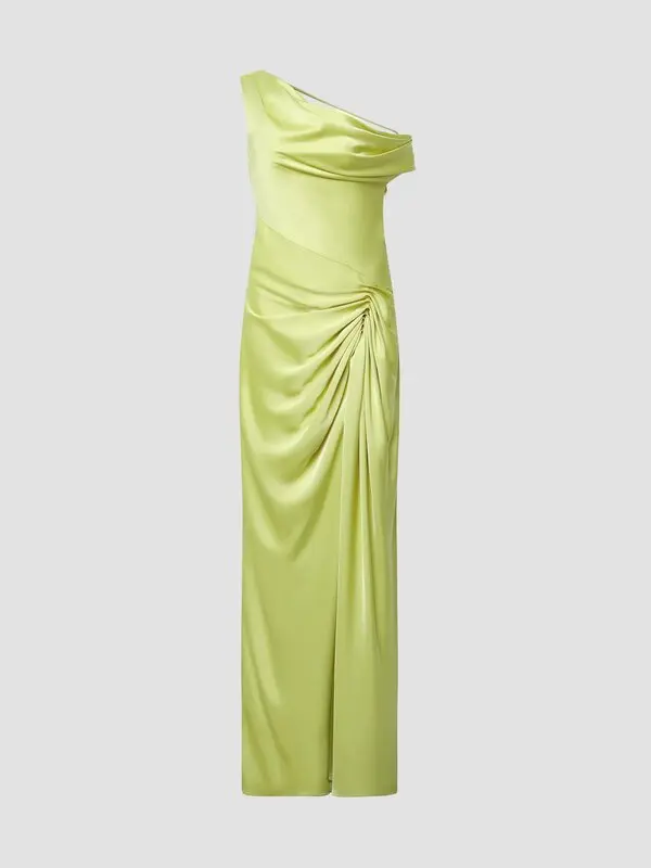 ET OCHS Camilla Satin One-shoulder Gown - Celery