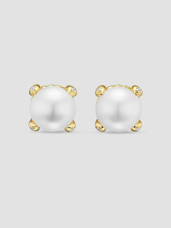 David Yurman Classics Stud Earrings In 18k Yellow Gold And Diamonds, 6.5mm - Pearl