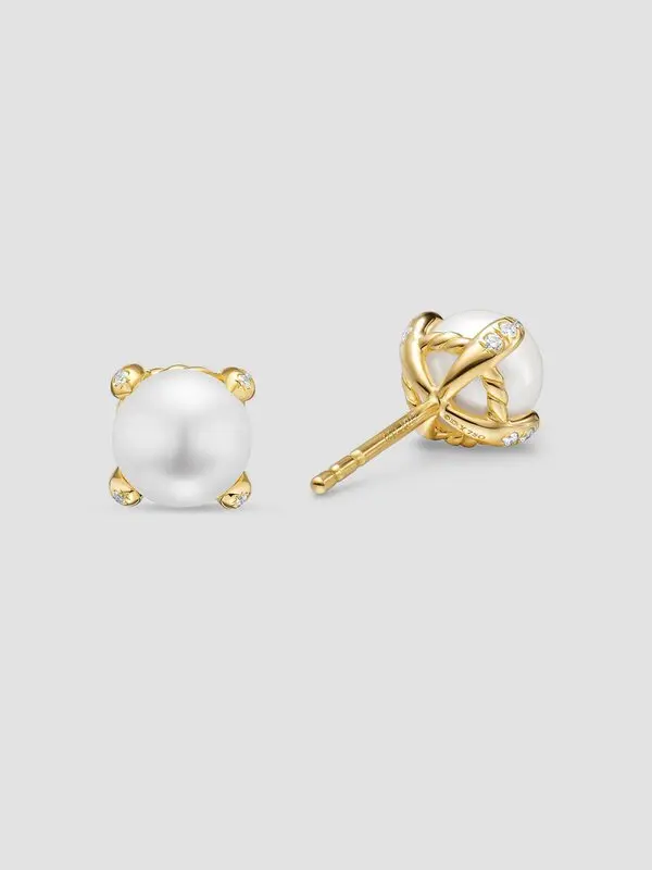 David Yurman Classics Stud Earrings In 18k Yellow Gold And Diamonds, 6.5mm