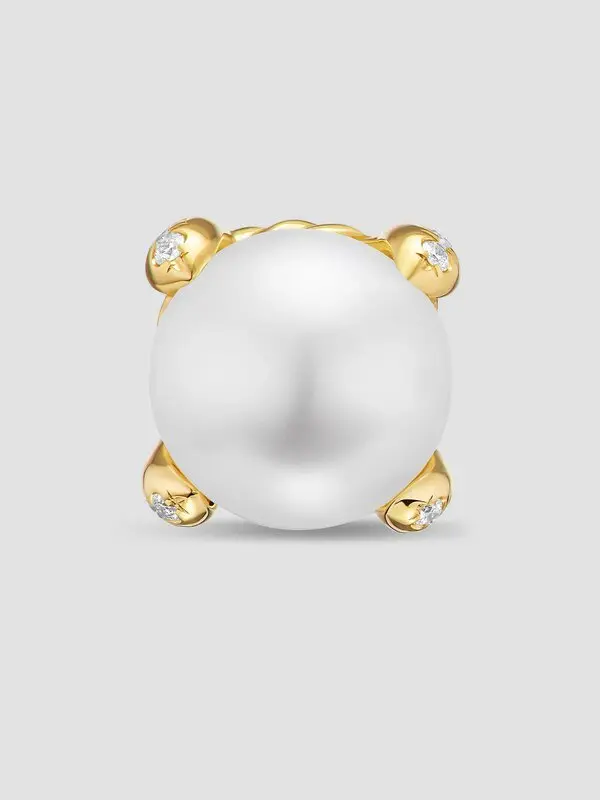 David Yurman Classics Stud Earrings In 18k Yellow Gold And Diamonds, 6.5mm