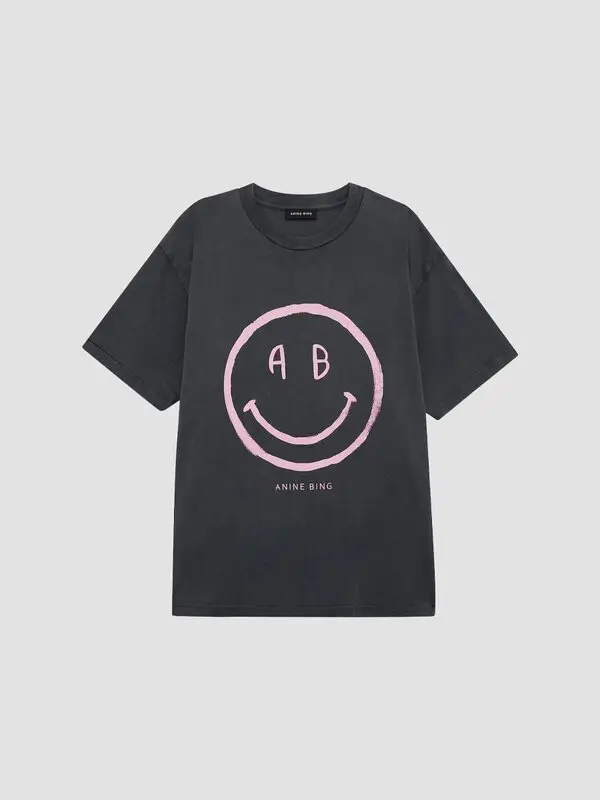 ANINE BING Cade Cotton Smiley Print T-shirt - Grey