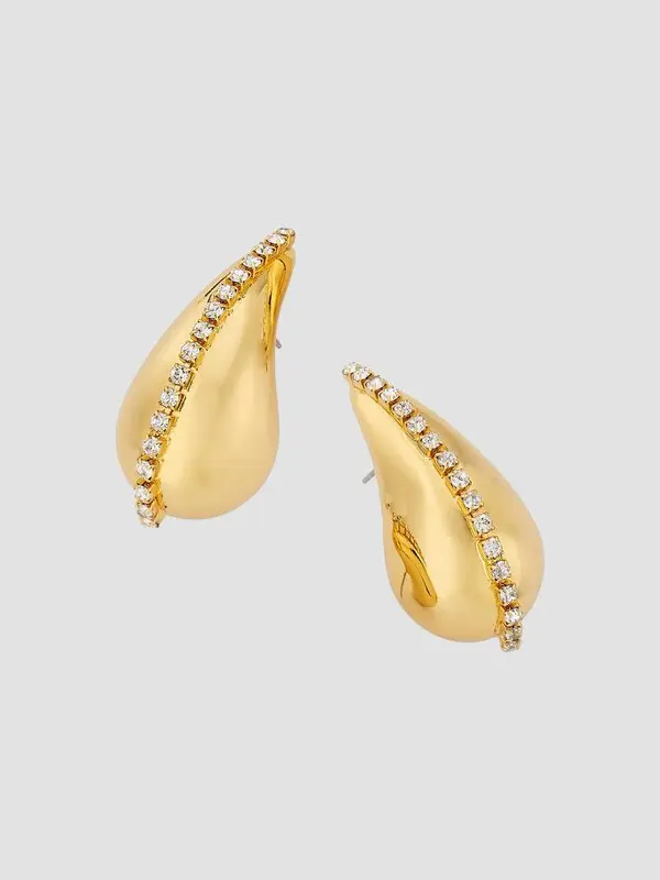 KENNETH JAY LANE Tapered Goldtone & Rhinestone Hoop Earrings