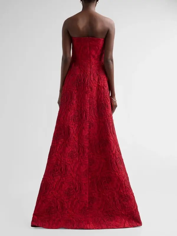 Rickie Freeman For Teri Jon Strapless Floral Jacquard A-line Gown
