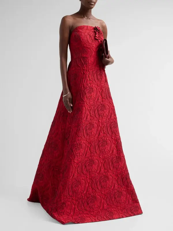 Rickie Freeman For Teri Jon Strapless Floral Jacquard A-line Gown