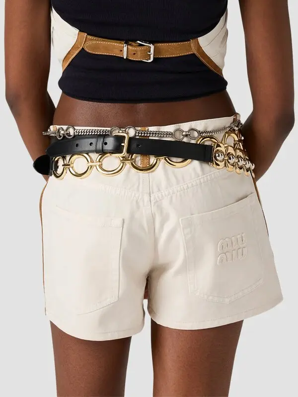 Miu Miu Denim And Leather Shorts
