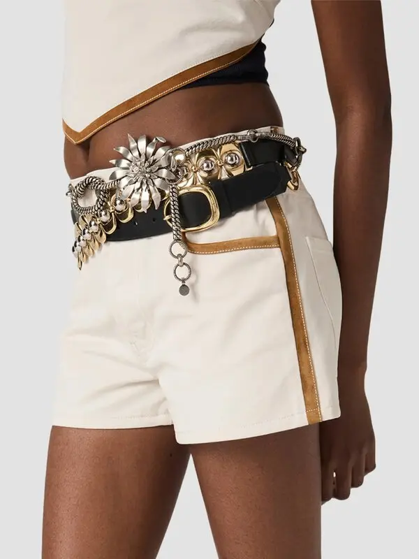 Miu Miu Denim And Leather Shorts