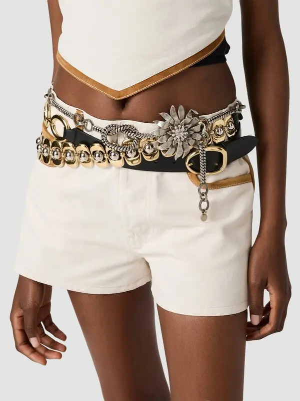 Miu Miu Denim And Leather Shorts