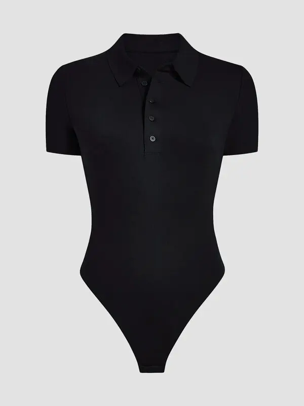Commando Neoprene Polo Bodysuit - Black