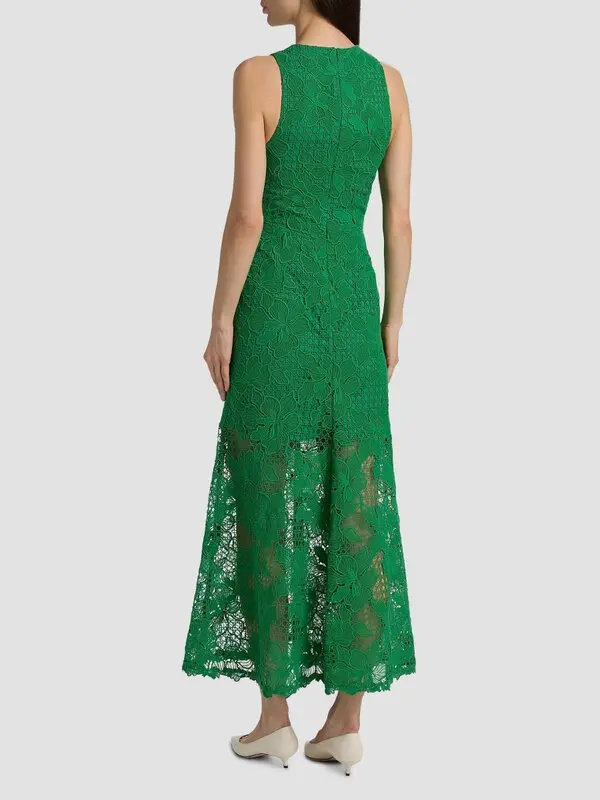Lela Rose Lattice Guipure Lace Midi-dress - Fern