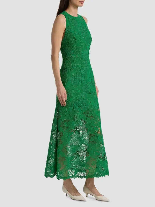 Lela Rose Lattice Guipure Lace Midi-dress - Fern