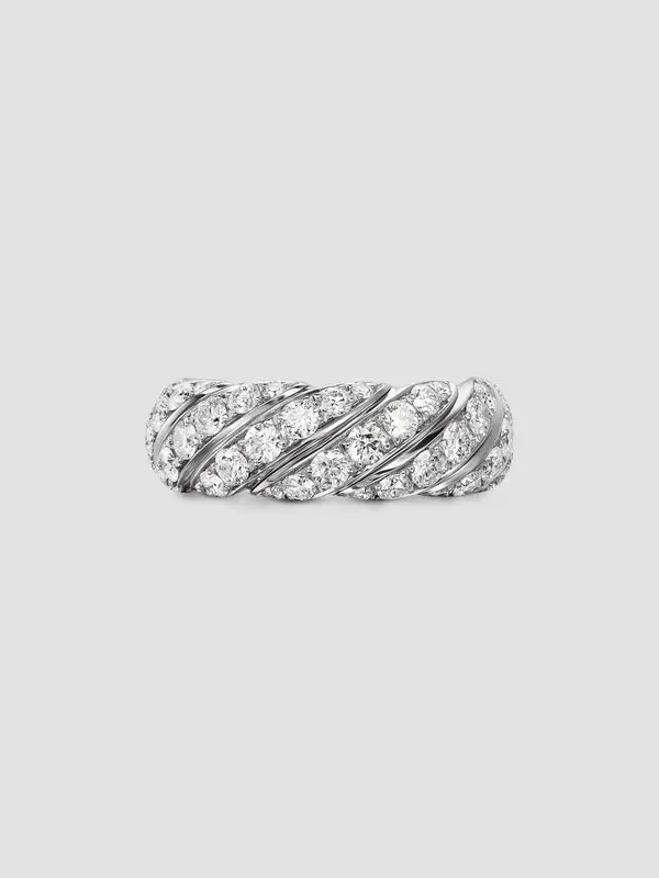 David Yurman Sculpted Cable Flex Band Ring In 18k White Gold - Diamond