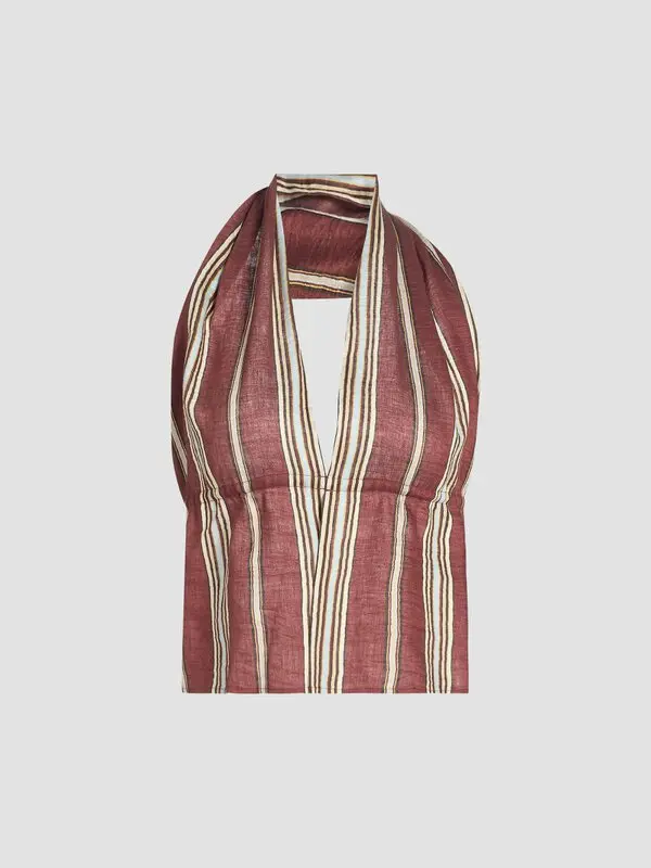 A.L.C. Kaia Striped Linen-blend Halterneck Top - Brunette Multi