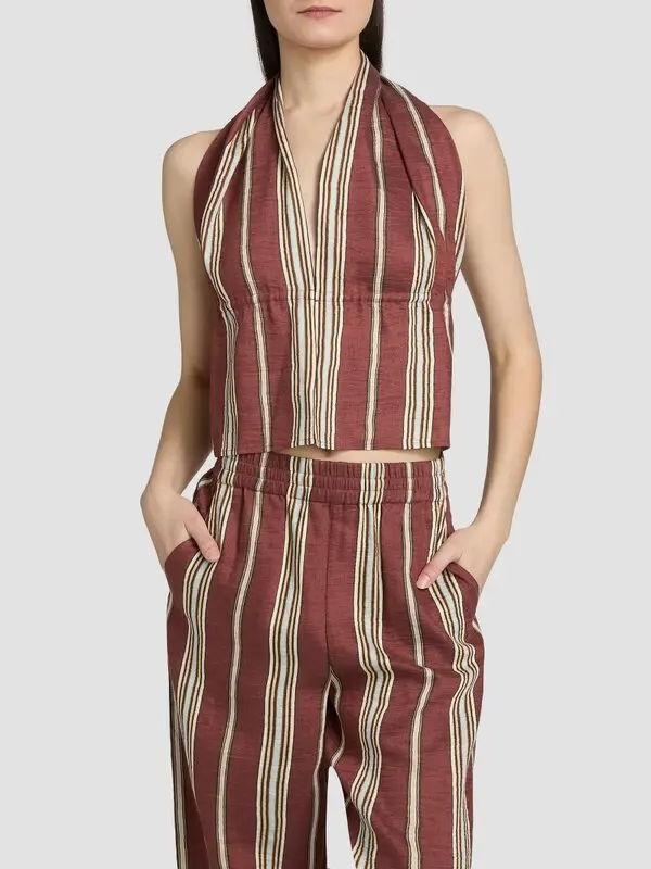 A.L.C. Kaia Striped Linen-blend Halterneck Top