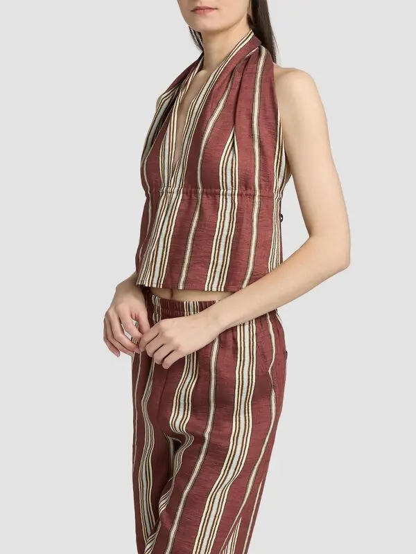 A.L.C. Kaia Striped Linen-blend Halterneck Top