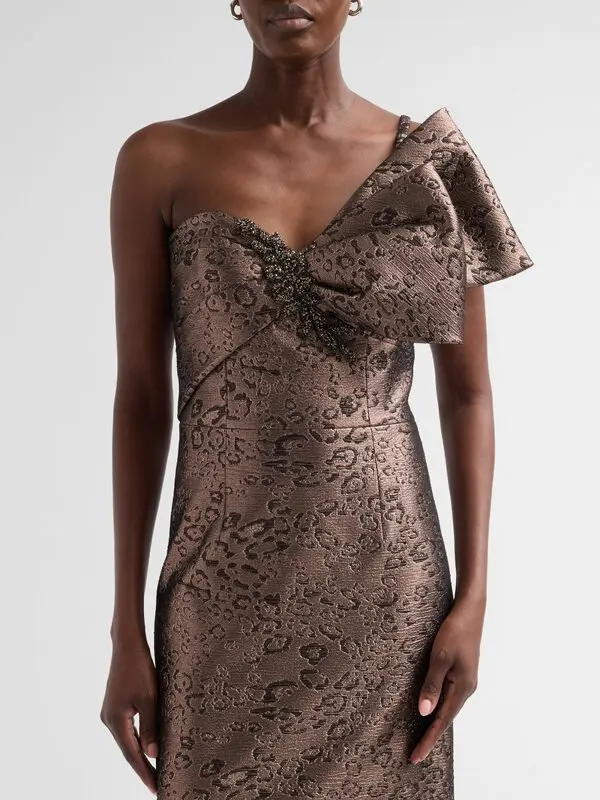 Rickie Freeman For Teri Jon Abstract Animal Jacqaurd Bow Gown