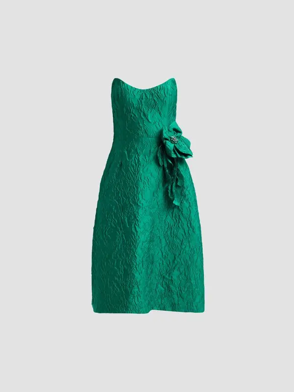 Rickie Freeman For Teri Jon Jacqaurd Strapless Cocktail Dress - Kelly Green