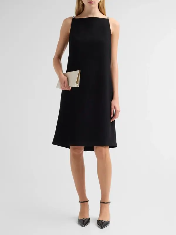 Rickie Freeman For Teri Jon Rhinestone Strap Crepe Midi Slipdress