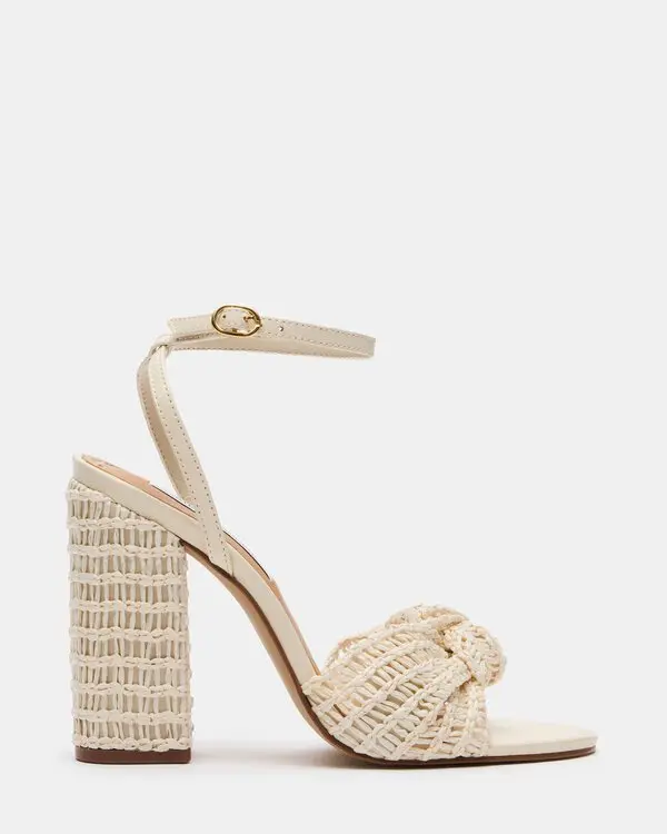 Steve Madden Cheyla Woven Block Heels - Bone Raffia