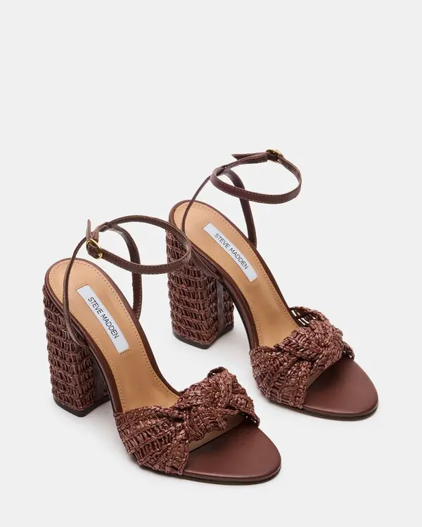 Steve Madden Cheyla Woven Block Heels - Brown Raffia