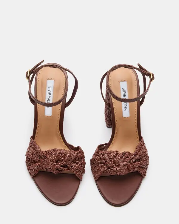 Steve Madden Cheyla Woven Block Heels - Brown Raffia
