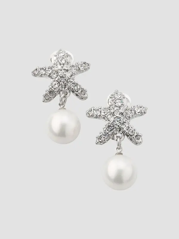 KENNETH JAY LANE Silvertone, Glass Crystal & Imitation Clip-on Drop Earrings