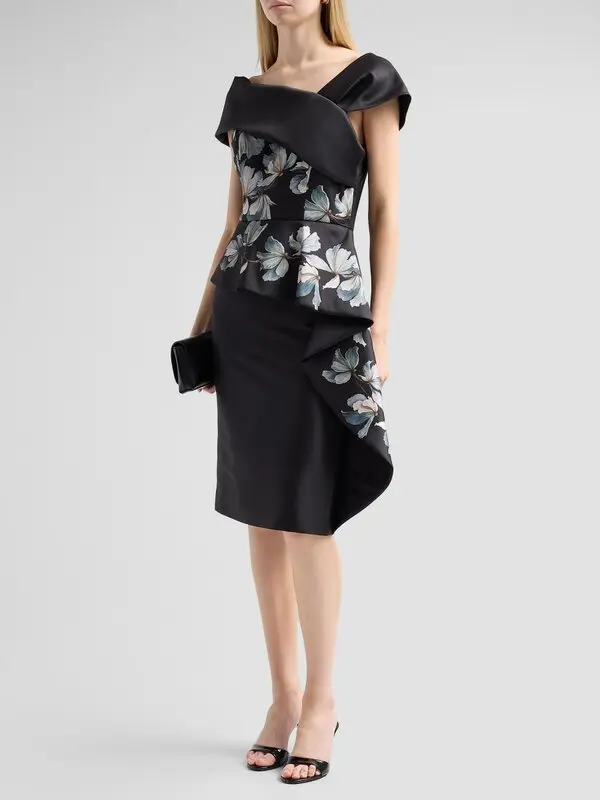 Rickie Freeman For Teri Jon Placet Print Mikado Cocktail Dress