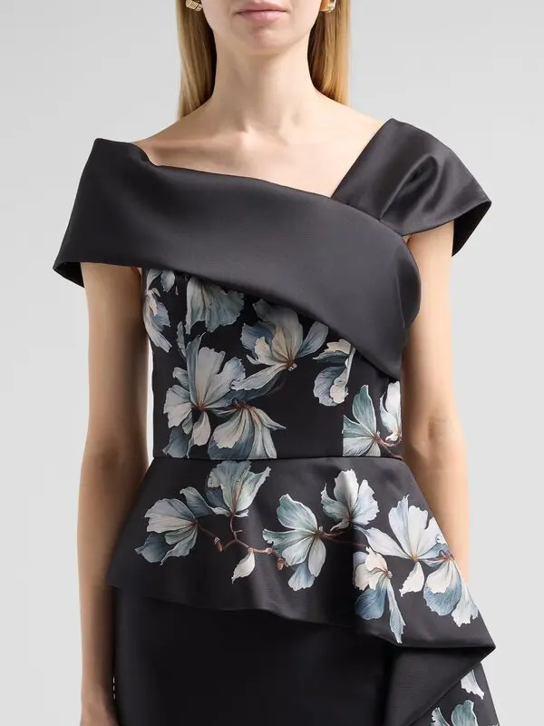 Rickie Freeman For Teri Jon Placet Print Mikado Cocktail Dress