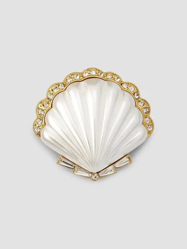 KENNETH JAY LANE 18k--plated, Imitation Pearl & Glass Crystal Scallop Shell Brooch - Gold