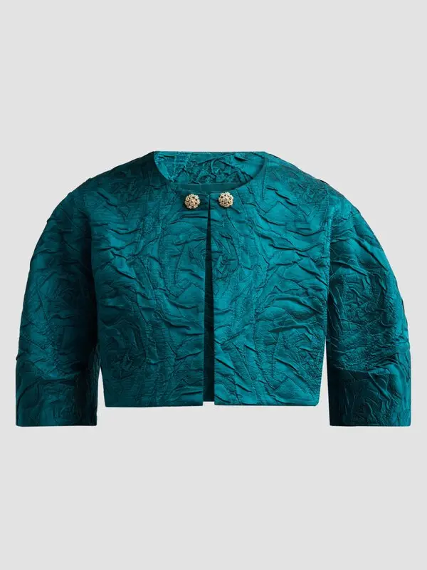 Rickie Freeman For Teri Jon Jacquard Embossed Cropped Bolero Jacket