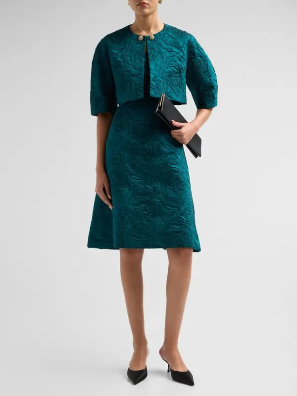Rickie Freeman For Teri Jon Jacquard Embossed Cropped Bolero Jacket
